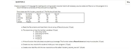 Solved Question 2 50 P Create A Program In Clanguage For