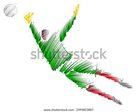 Drawing Mans Goalkeeper Jumping Catch Ball Stock Vector Royalty Free