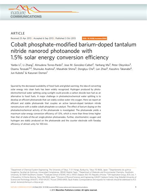 Pdf Cobalt Phosphate Modified Barium Doped Tantalum Nitride Nanorod