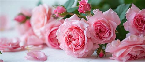 Romantic Pink Roses On A White Background Stock Illustration