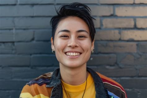 Happy Friendly Asian Non Binary Lgbt Person Smiling To Camera Premium Happy Friendly Asian Non Binary Lgbt Person Smiling To Camera Premium