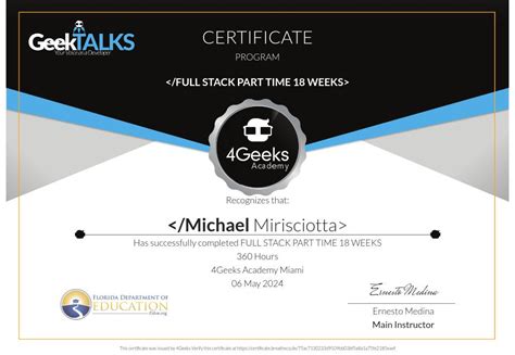 Michael Mirisciotta On Linkedin Certificate Of Full Stack Part Time 18 Weeks To Michael Mirisciotta