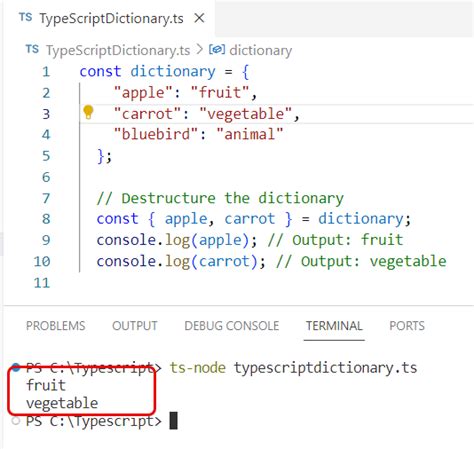 how to get value from a dictionary in typescript
