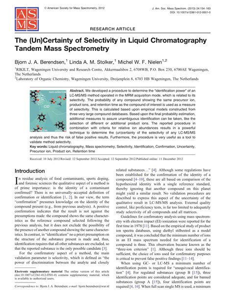 Pdf The Uncertainty Of Selectivity In Liquid Chromatography Tandem