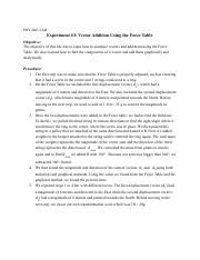 Lab Report 3 Pdf PHY 2003 LAB Experiment 3 Vector Addition Using The Force Table Objective