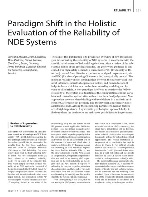 Paradigm Shift In The Holistic Evaluation Of The Reliability Of Nde Systems Pdf