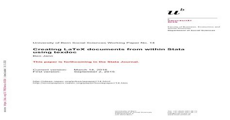 Pdf Creating Latex Documents From Within Stata Using Texdoc · 2 Creating Latex Documents Using