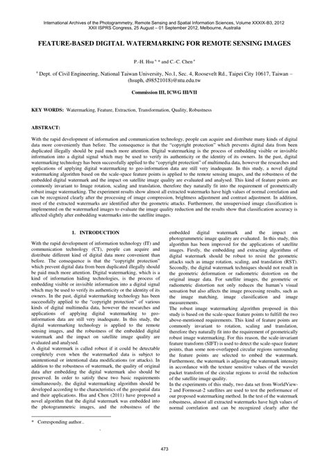 Pdf Feature Based Digital Watermarking For Remote Sensing Images