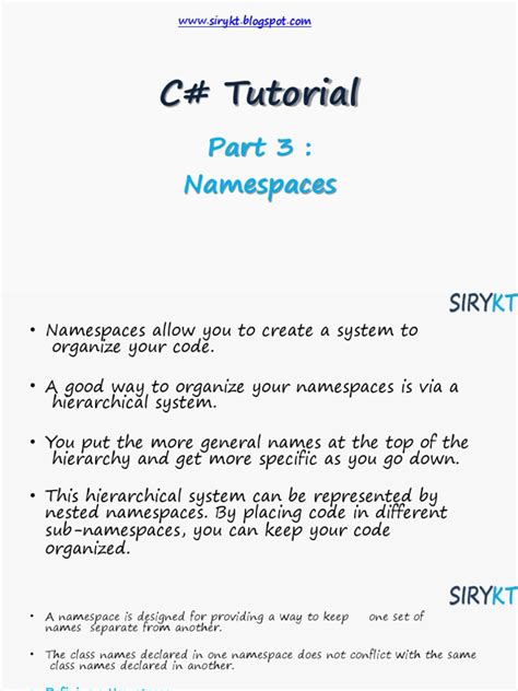 C Tutorial Namespaces Pdf Namespace C Sharp Programming Language
