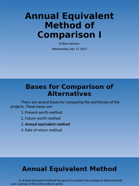 Annual Equivalent Method Comparison 1 Slides Pdf Economies Money