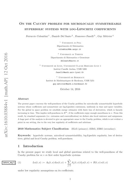 Pdf On The Cauchy Problem For Microlocally Symmetrizable Hyperbolic