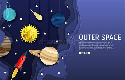 Outer Space Web Banner Template Vector Layered Paper Cut Style Stock Vector Illustration Of