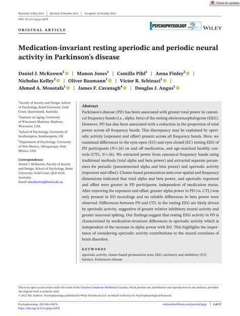 Pdf Medication Invariant Resting Aperiodic And Periodic Neural Activity In Parkinsons Disease