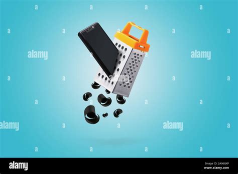 Grated Smartphone On Blue Background Technology Race Concept Stock