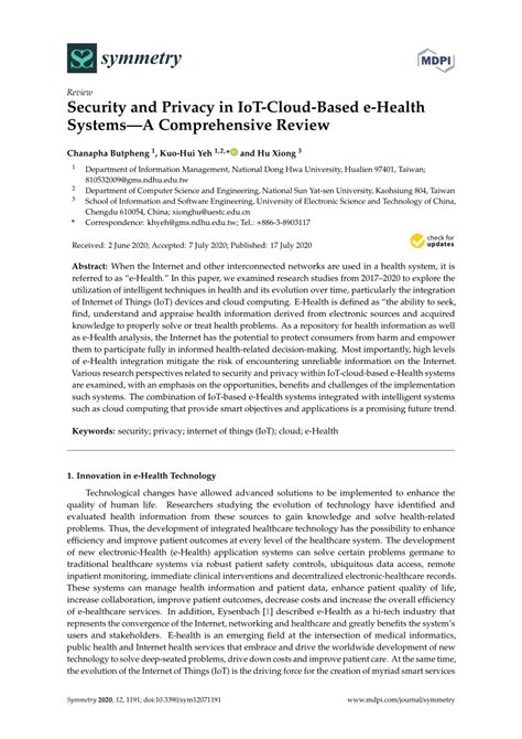 Pdf Security And Privacy In Iot Cloud Based E Health Systems—a Comprehensive Review