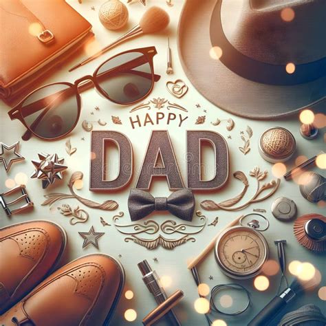 A 3d Happy Fathers Day Illustration Designed With A 3d Text Dad And Man Accessories Stock