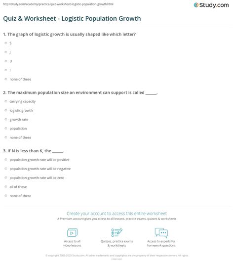 Quiz And Worksheet Logistic Population Growth
