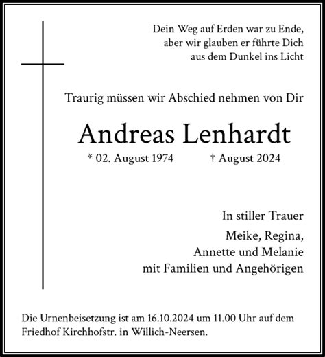 Traueranzeigen Von Andreas Lenhardt Trauer Und Gedenken