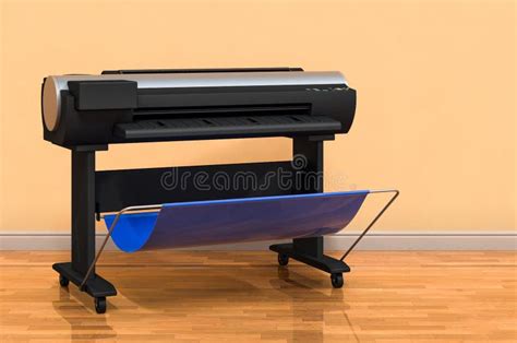 Plotter Large Format Inkjet Printer In Room Near Wall 3d Rendering