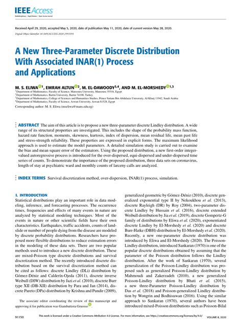 Pdf A New Three Parameter Discrete Distribution With Associated Inar 1 Process And Applications