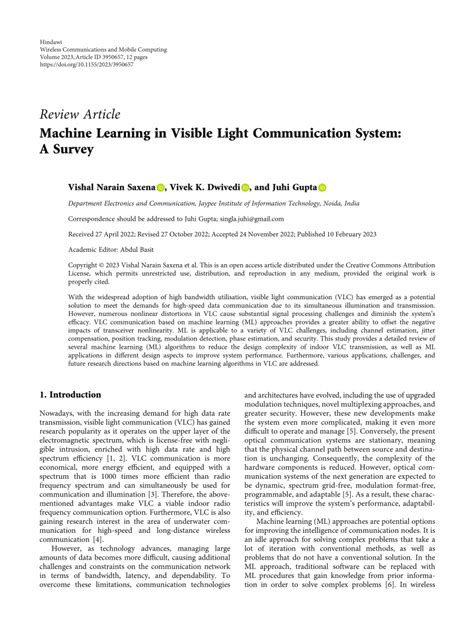 Pdf Machine Learning In Visible Light Communication System A Survey