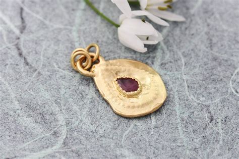 Solid Gold Pendant Ruby Pendant Teardrop Necklace K Gold Etsy