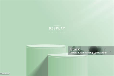 모형을 위한 최소한의 벽 장면 추상적인 단계는 3d 벽 방에서 현실적인 녹색 3d 실린더 연단 받침대입니다 쇼 제품 쇼케이스를 위한 무대 3d 벡터 기하학적 플랫폼 디자인