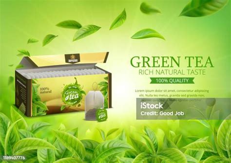 3d 현실적인 벡터 수평 배너 자연 차 농장 녹차 정원 배경 차 포장 및 비행 잎 티 백 녹차에 대한 스톡 벡터 아트 및 기타 이미지 Istock