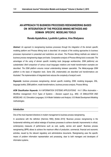 pdf an approach to business processes reengineering based on