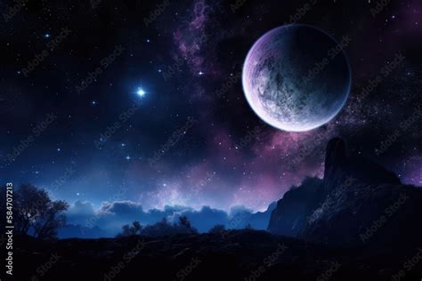 Moon And Starry Night Sky In Space Generative AI Stock Illustration Adobe Stock