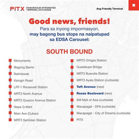 Edsa Carousel Pitx Terminal Online Booking Bus Terminal Schedule Route Fare Ticket