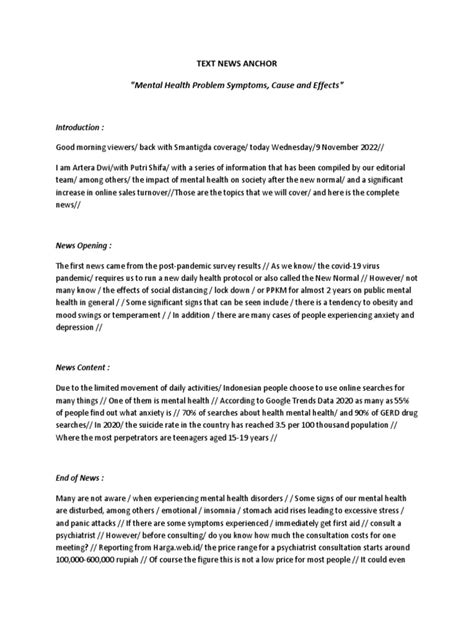 Text News Anchor Pdf Mental Disorder Anxiety