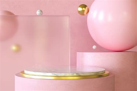 3d 일러스트레이션 분홍색에 최소한의 추상 적 기하학적 배경으로 연단 제품 프레젠테이션용 0명에 대한 스톡 사진 및 기타 이미지