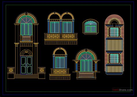 118 Arch Window Cad Blocks Elevation Design Free Download