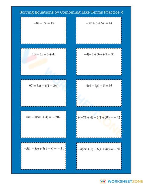 Solving Equations By Combining Like Terms Practice Worksheet Worksheets Library