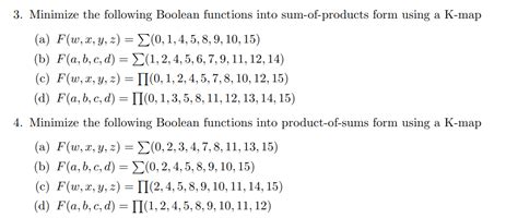 Solved 3 Minimize The Following Boolean Functions Into Chegg