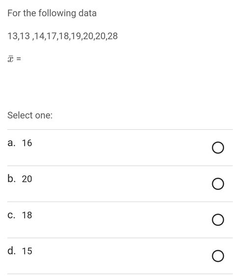 Solved For the following data 13 13 14 17 18 19 20 20 28 х Chegg com