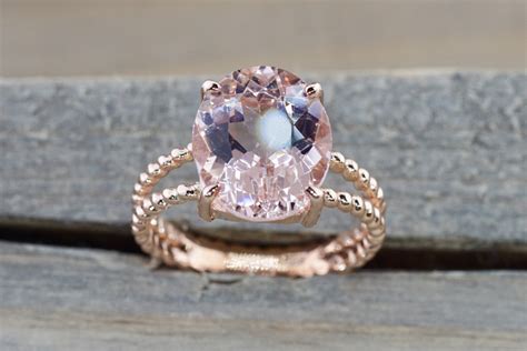 14k Rose Gold Elongated Oval Cut Pink Morganite Split Shank Rope Ring