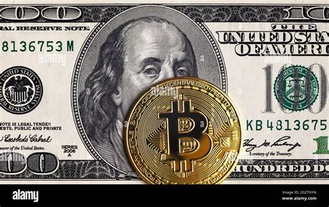 Bitcoin Vs Us Dollar Gold Bit Coins On 100 Dollar Bill Digital Crypto