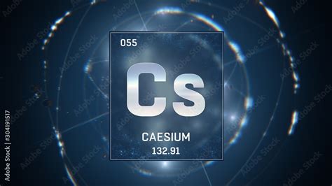 3d Illustration Of Cesium As Element 55 Of The Periodic Table Blue Illuminated Atom Design