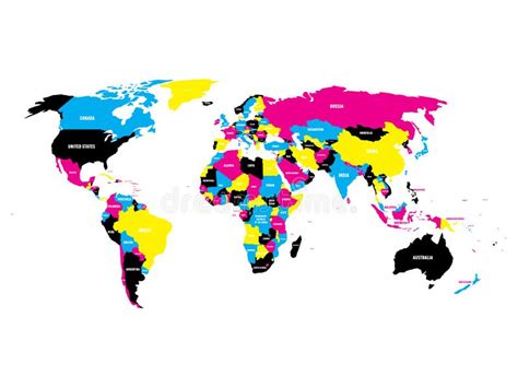 Political Map Of World In Cmyk Colors With Country Name Labels Stock Vector Illustration Of
