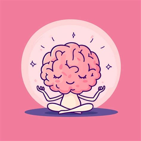 Cute Brain Meditating Cartoon Flat Vector Illustration Premium Ai