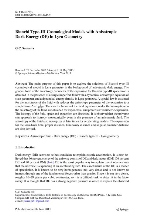 Pdf Bianchi Type Iii Cosmological Models With Anisotropic Dark Energy De In Lyra Geometry