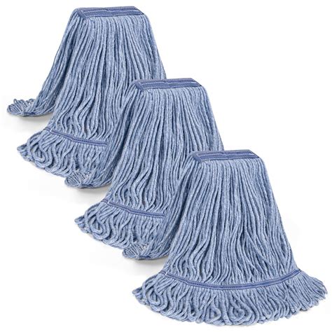 Drklean 3 Pack Heavy Duty Commercial Mop Head Replacement Wet Industrial Cotton Looped End