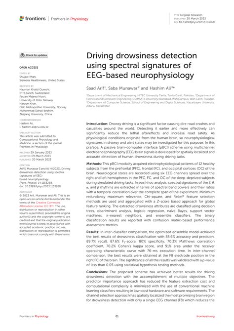 Pdf Driving Drowsiness Detection Using Spectral Signatures Of Eeg Based Neurophysiology