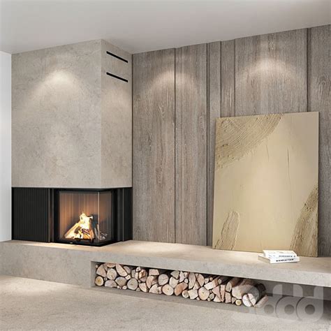 3d модели скачать на Камин современный Декоративные стены Уютный камин