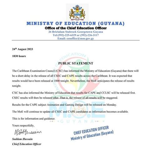 Notice Release Of Csec And Cape Results