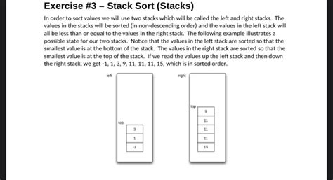 Solved Exercise Stack Sort Stacks In Order To Sort Chegg
