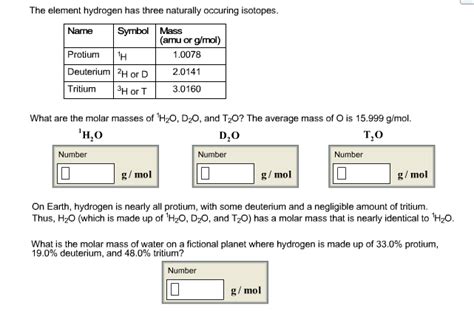 Solved What Are The Molar Masses Of 1h2o D2o And T2o The