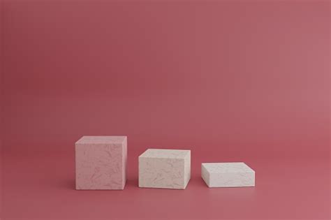 차분한 파스텔 색상의 큐브 또는 상자가있는 3d 모델링 장면 화장품 프리젠 테이션을위한 빈 연단 간단한 기하학적 3d 요소로 빈 쇼케이스 모형 0명에 대한 스톡 사진 및